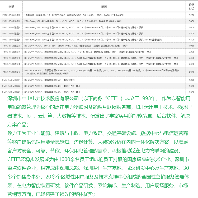 CET中电技术PMC-550A低压电动机保护控制器-低压马保控制器/电机保护/抗晃电/电动机保护测控-深圳市中电电力技术股份有限公司