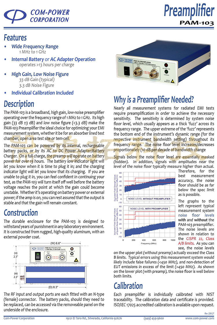美国COM-POWER射频前置放大器PAM-103预放 低噪声放大器PAM-01-搜采通