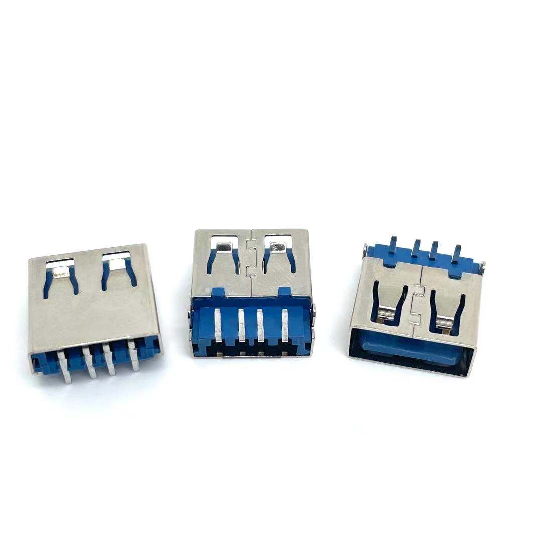 USB A母镀金 AF180度弯脚 直插13.7长 USB母座接口-搜了网