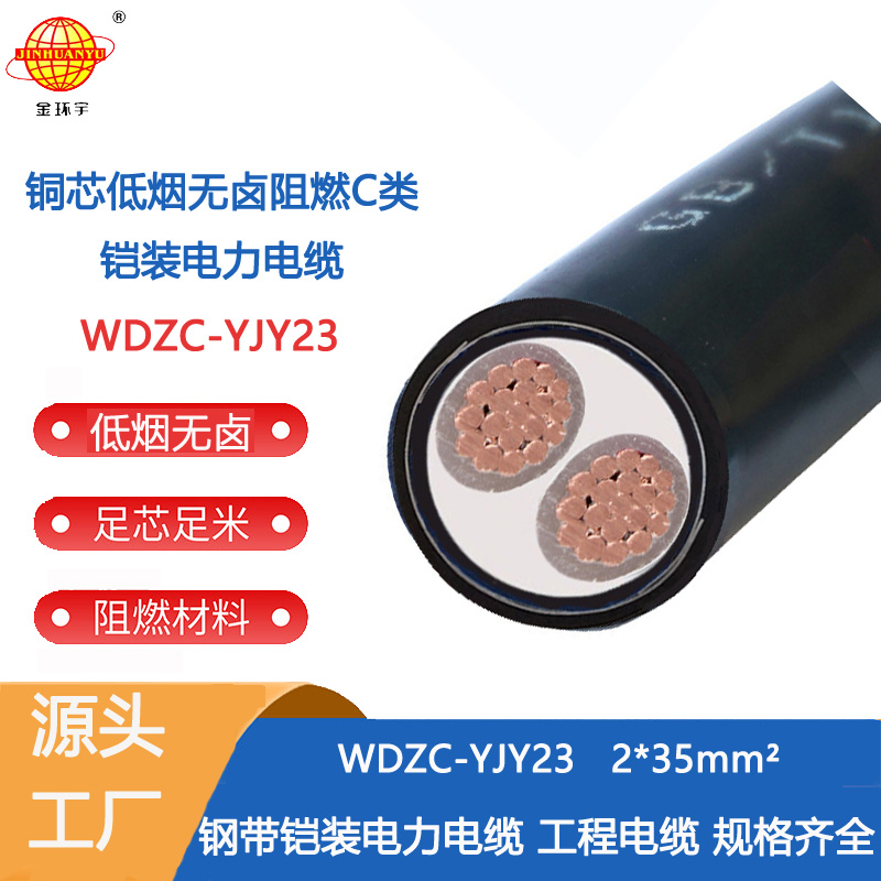 金环宇电缆 低烟无卤阻燃电缆WDZC-YJY23-2X35 深圳铠装电力电缆